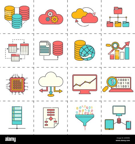 Data Analysis Digital Analytics Icons Flat Line Set Isolated Vector Illustration Stock Vector