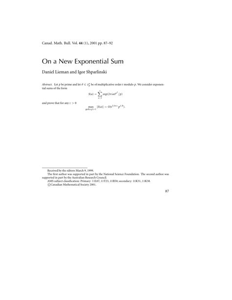Pdf On A New Exponential Sum