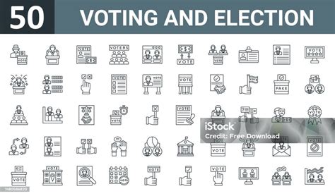 사기 정치인 돈 유권자 온라인 투표 부패 선거 벡터 얇은 아이콘 등 50 개요 웹 투표 및 선거 아이콘 세트 보고서 프리젠 테이션 다이어그램 웹 디자인 모바일 Recount