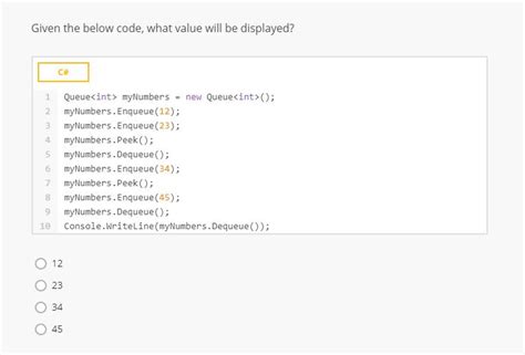 Solved Given The Following Code What Will Be Displayed C