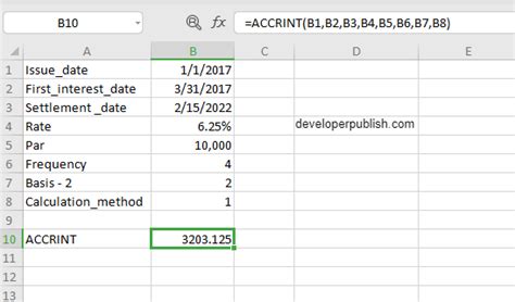 How To Use Accrint Function In Excel Developerpublish