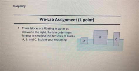 solved buoyancy pre lab assignment 1 point 1 three blo