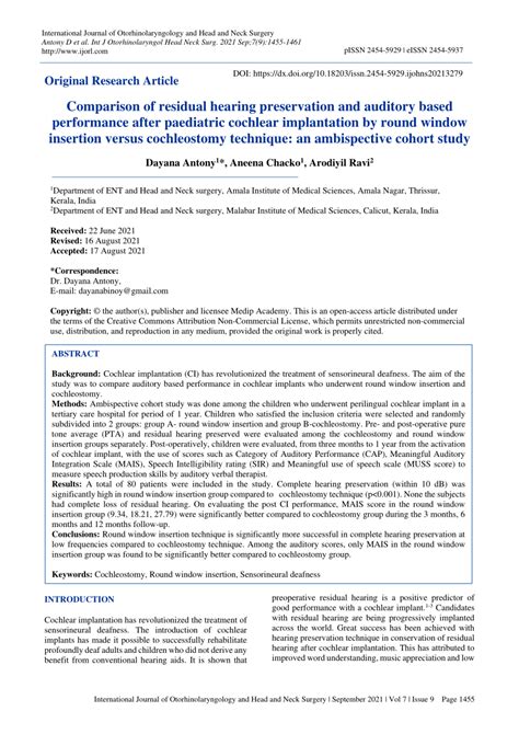 Pdf Comparison Of Residual Hearing Preservation And Auditory Based Performance After