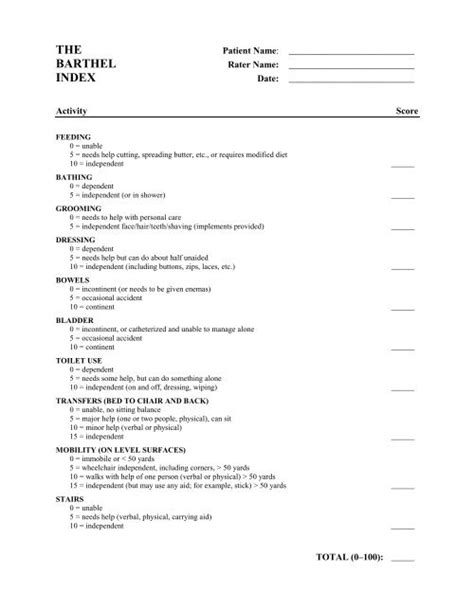 Modified Barthel Index [full Text] Development Of A Barthel Index