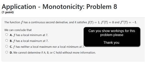 Solved Application Monotonicity Problem 8 1 Point The