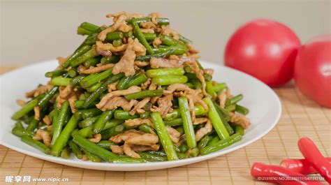 蒜苔炒肉摄影图摄影图 传统美食 餐饮美食 摄影图库 昵图网