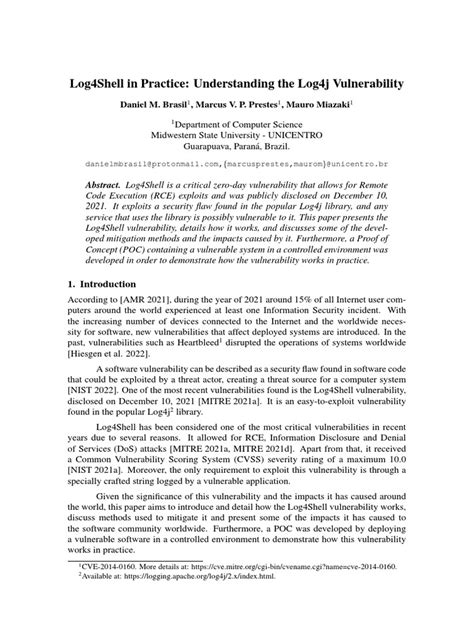 Log4shell In Practice Understanding The Log4j Vulnerability Pdf Pdf Vulnerability Computing