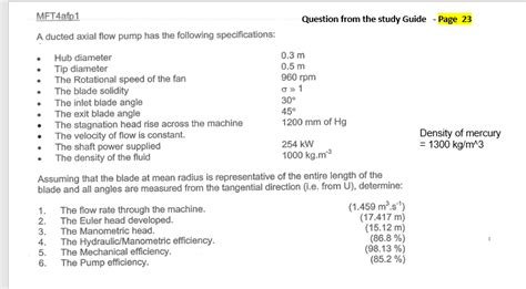 Solved A Ducted Axial Flow Pump Has The Following