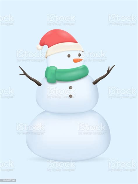 크리스마스 모자를 쓴 3d 귀여운 눈사람 녹색 머플러와 산타 모자를 쓴 눈사람의 그림 3차원 형태에 대한 스톡 벡터 아트 및 기타 이미지 3차원 형태 눈사람 12월