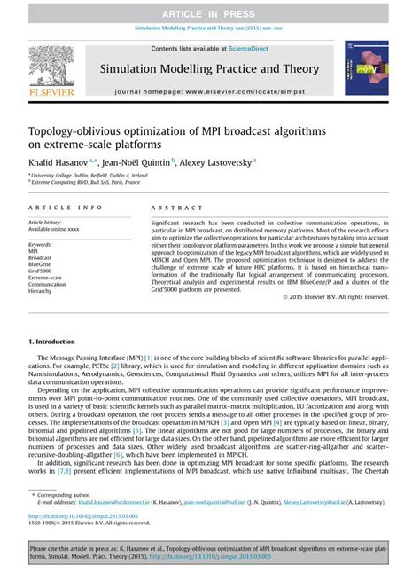 Pdf Topology Oblivious Optimization Of Mpi Broadcast Algorithms On Extreme Scale Platforms