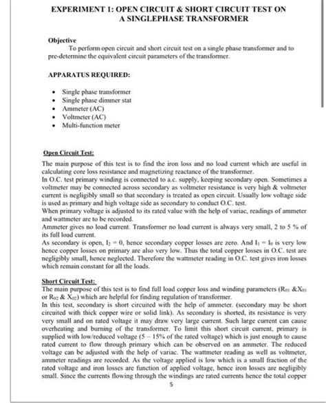 Solved Experiment 1 Open Circuit And Short Circuit Test On A