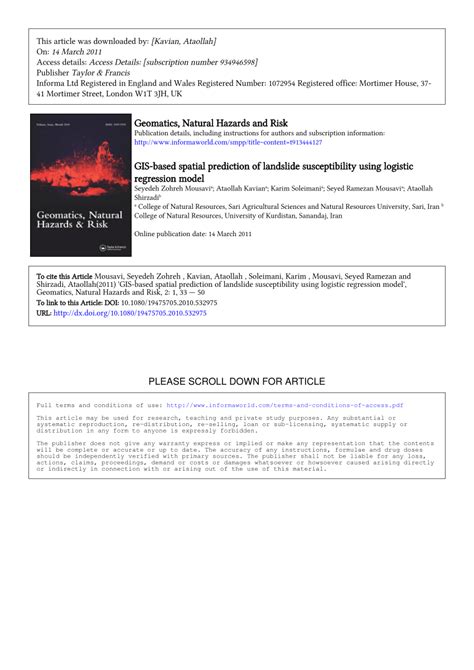 Pdf Gis Based Spatial Prediction Of Landslide Susceptibility Using