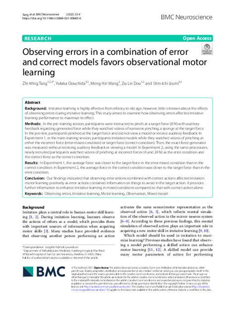Pdf Observing Errors In A Combination Of Error And Correct Models Favors Observational Motor