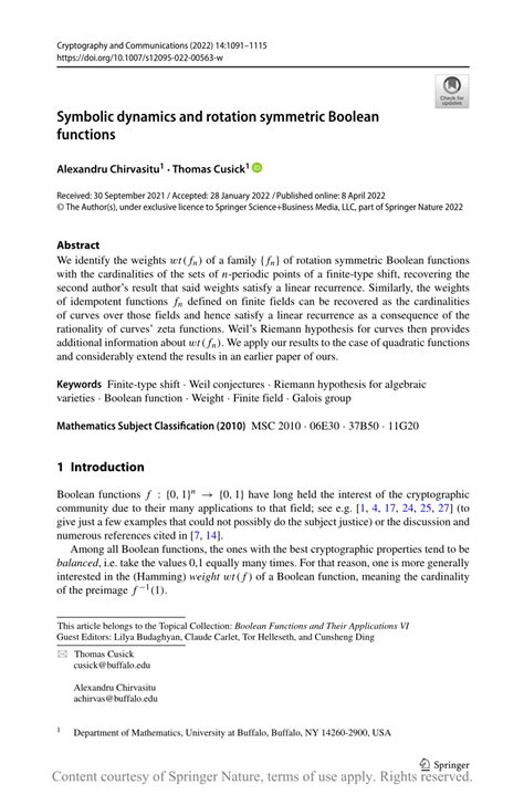 Symbolic Dynamics And Rotation Symmetric Boolean Functions Request PDF