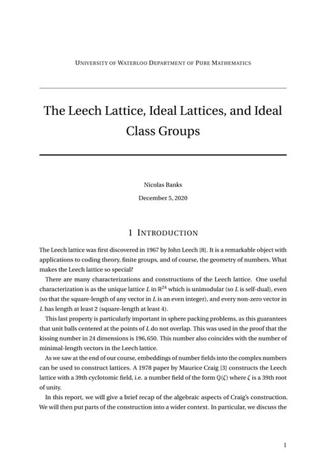 Pdf The Leech Lattice Ideal Lattices And Ideal Class Groups