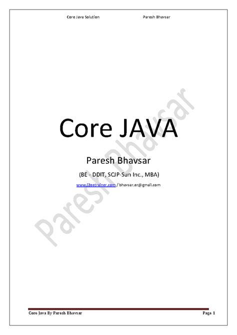 Core Java Book By Paresh Bhavsar Version 3 Core Java Paresh Bhavsar