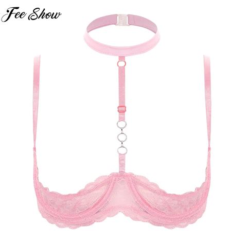 Womens Sexy Open Cups Bra Exposed Nipples Lingerie Top Sheer Lace