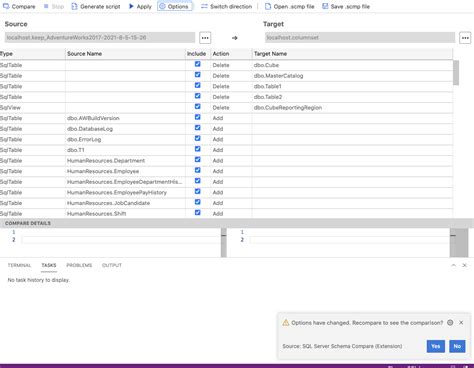Make Schema Compare Recompare Notification Harder To Miss · Issue 16981 · Microsoft