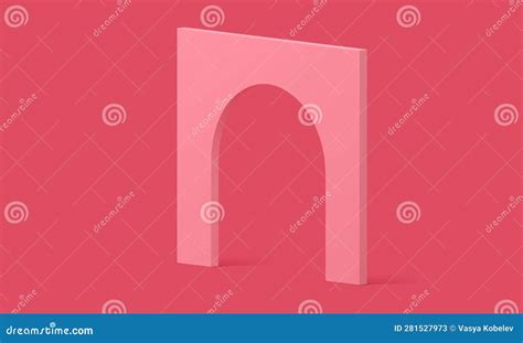 3d Archway Pink Curved Angular Construction Block Minimal Gate Entrance Exit Isometric Vector