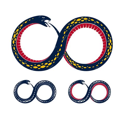 자신의 이야기를 먹는 뱀 무한대 상징 모양의 Uroboros 뱀 삶과 죽음의 끝없는 순환 Ouroboros 고대 상징 벡터 일러스트레이션 로고 엠블럼 또는 문신