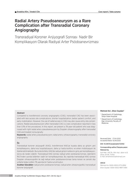 Pdf A Case Of Radial Artery Pseudoaneurysm Which Is A Rare