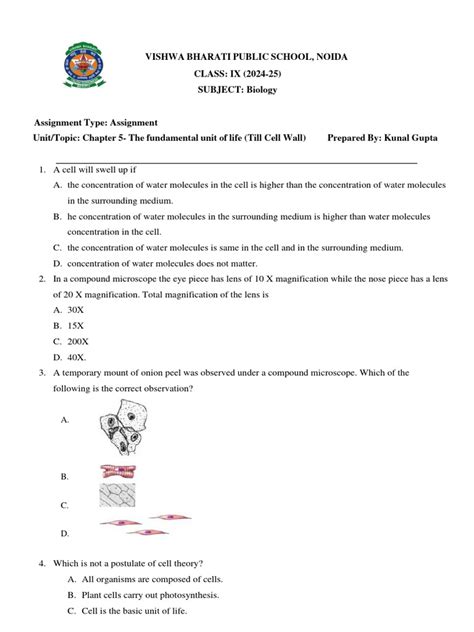 Class Ix Assignment 2 Pdf Cell Biology Osmosis