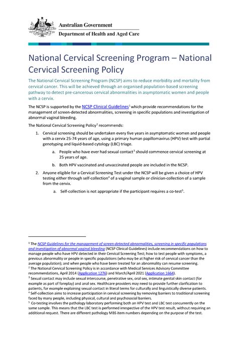 National Cervical Screening Program National Cervical Screening Policy Australian Government