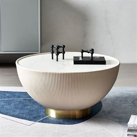 Povison Modern Drum Coffee Table Sintered Stone Coffee Table With Pu