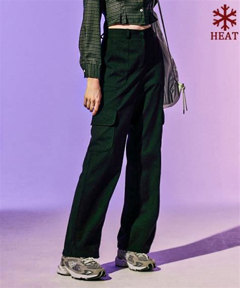 콜릿 기모 Ver 하이웨스트 와이드 카고 슬랙스 팬츠 블랙 위시버킷