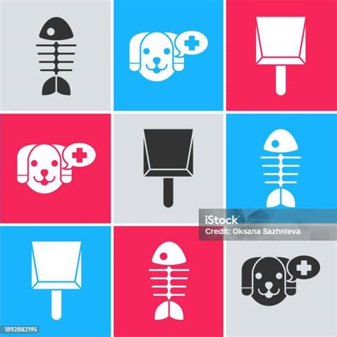 물고기 해골 수의학 병원 기호 및 쓰레받기 아이콘을 설정합니다 벡터 1위에 대한 스톡 벡터 아트 및 기타 이미지 1위 가사 집안일 가정 생활 Istock