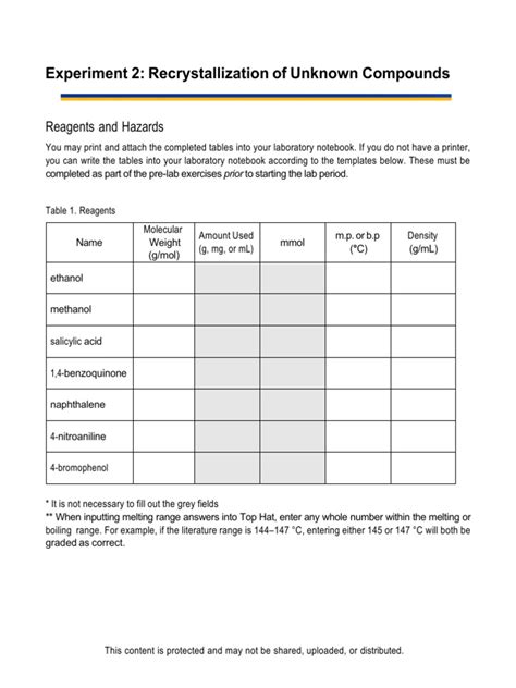 Experiment 2 Reagents Tables Fillable Pdf