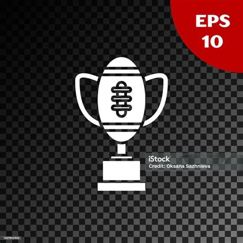 투명 한 어두운 배경에 고립 된 화이트 어워드 컵과 미식 축구 공 아이콘 우승자 트로피 기호입니다 챔피언십 또는 대회 트로피 벡터 일러스트레이션 금속에 대한 스톡 벡터 아트