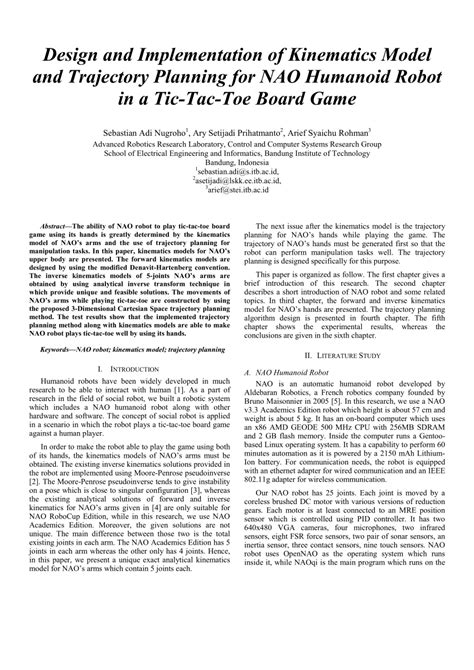Pdf Design And Implementation Of Kinematics Model And Trajectory Planning For Nao Humanoid