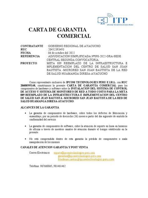 Carta De Garantia Comercial Notarial Pdf Telecomunicaciones Edad