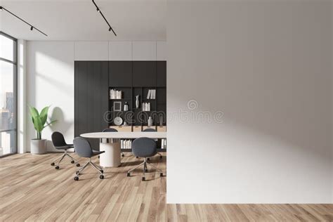 стильный интерьер конференц зала со стульями и полкой макет стены Иллюстрация штока