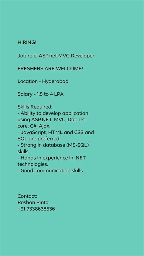 Ananda Krishnan On Linkedin Jobalert Developer Asp Dotnet Dotnetdeveloper Mvc Jobadvert