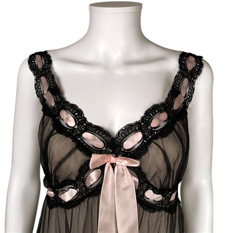 Vintage 60s Black Nylon Nightie Nightgown Saxon Lingerie