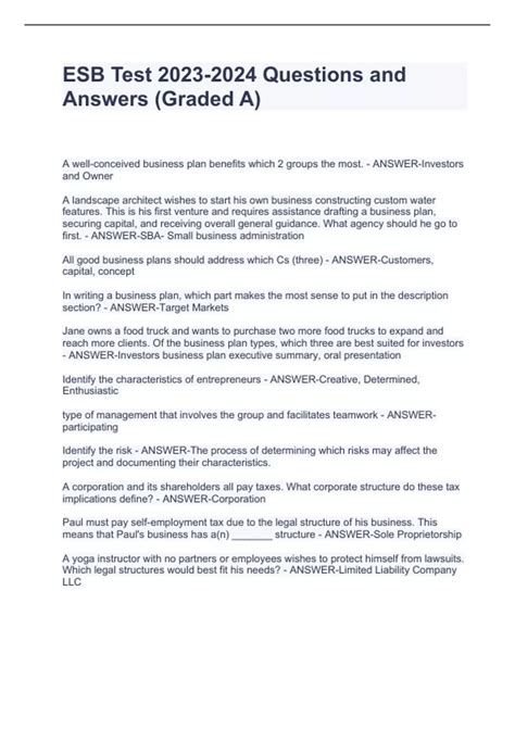 Esb Test Questions And Answers Graded A Esb Stuvia Fr
