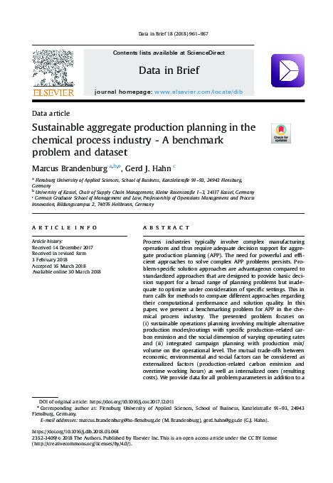 Pdf Sustainable Aggregate Production Planning In The Chemical Process Industry A Benchmark
