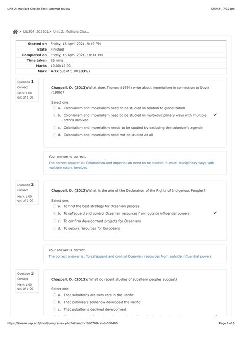 Unit 2 Multiple Choice Test Attempt Review Question 1 Correct Mark 1 Out Of 1 Question 2
