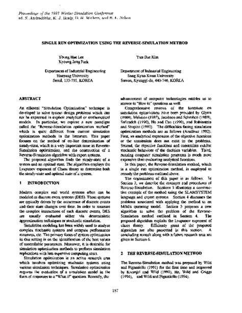 Pdf Single Run Optimization Using The Reverse Simulation Method