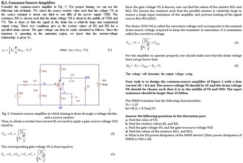 B2common Source Amplifier Consider The Common Source Amplifier In Fig 5 For Proper Biasing We