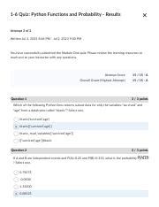 Python Functions And Probability Quiz Results And Answers Course Hero