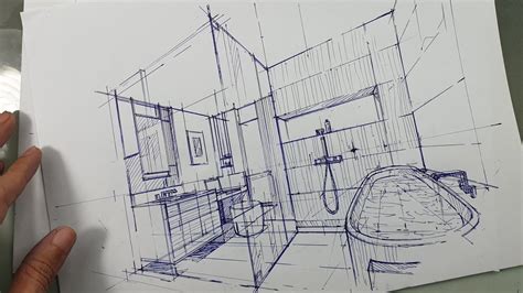 วาด Perspective แบบ2จุด ห้องน้ำ Draw A Simple Bathroom In Two Point Perspective Youtube