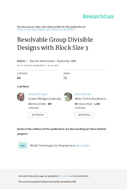 pdf resolvable group divisible designs with block size 3