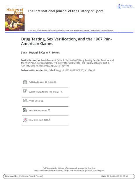 Pdf Drug Testing Sex Verification And The 1967 Pan American Games