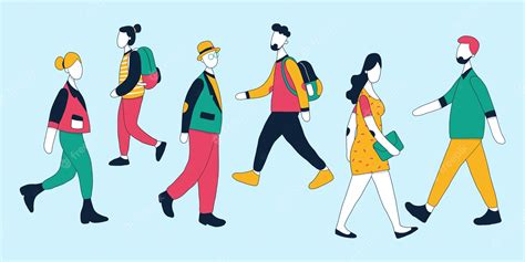 그림을 걷는 사람들의 손으로 그린 평면 디자인 군중 프리미엄 벡터