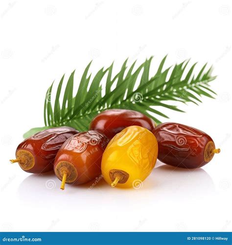 Date Fruits With Green Leaves Isolated On White Background Ai