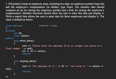 Solved 1 50 Points Create An Employee Class Including