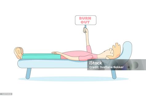 직장에서 소진 피곤한 남자가 소파에 누워 있다 사무실에서 긴 근무 일 정신 건강 문제 흰색 배경에서 격리된 플랫 벡터 그림 개념에 대한 스톡 벡터 아트 및 기타 이미지